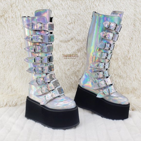 Demonia | Shoes | Damned 38 Silver Hologram Cyber Punk Platform Rave ...